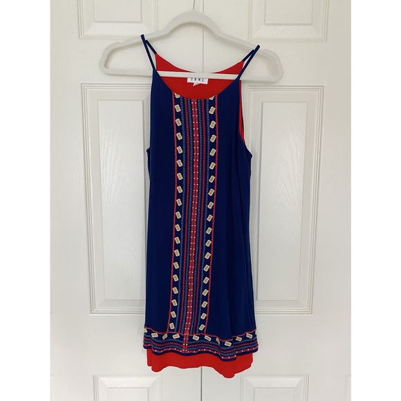 THML | Dresses | Thml Navy Blue And Red Embroidered Dress S | Poshmark